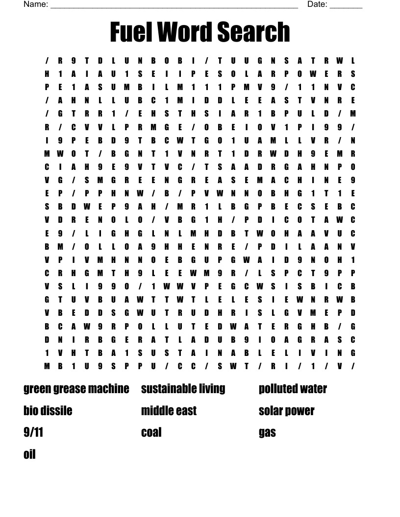 Fuel Word Search - WordMint