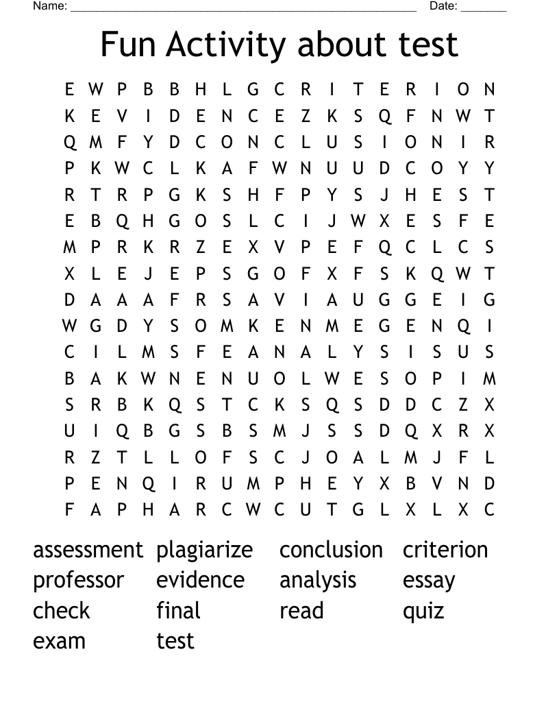 Fun Activity about test Word Search - WordMint