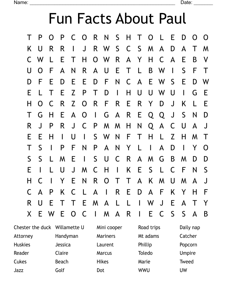 Fun Facts About Paul Word Search - WordMint