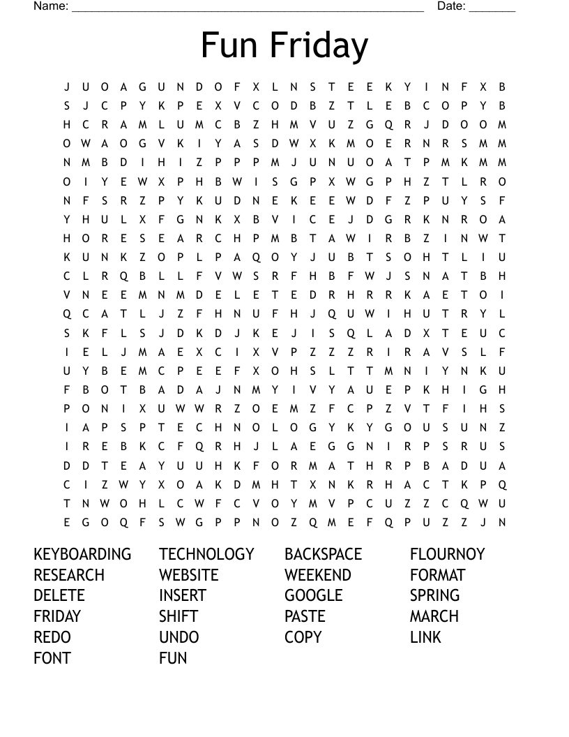Fun Friday Word Search WordMint