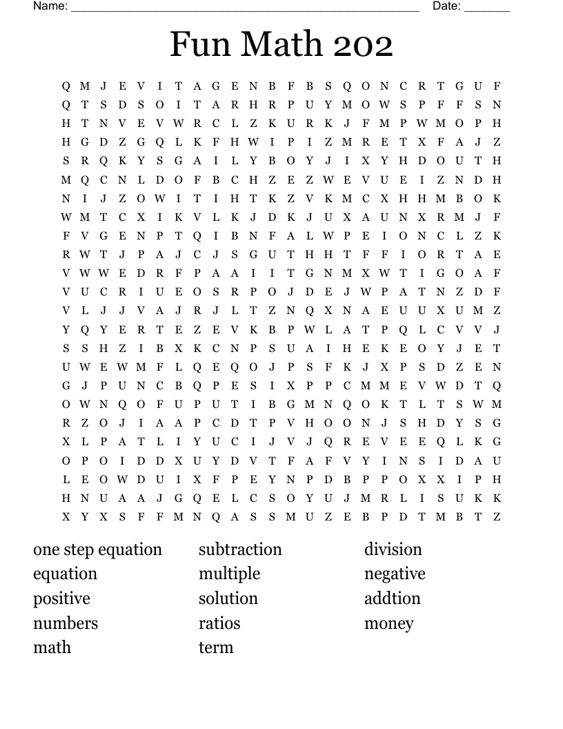 Fun Math 202 Word Search - WordMint
