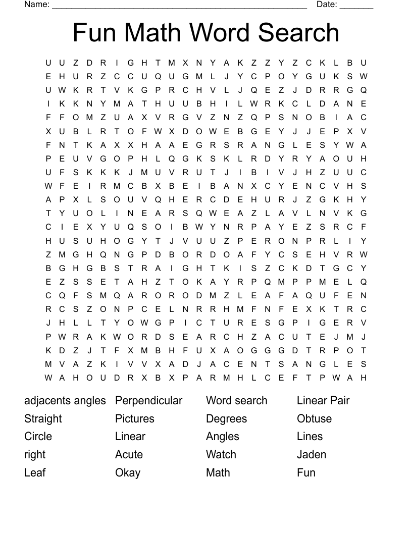 Fun Math Word Search - WordMint