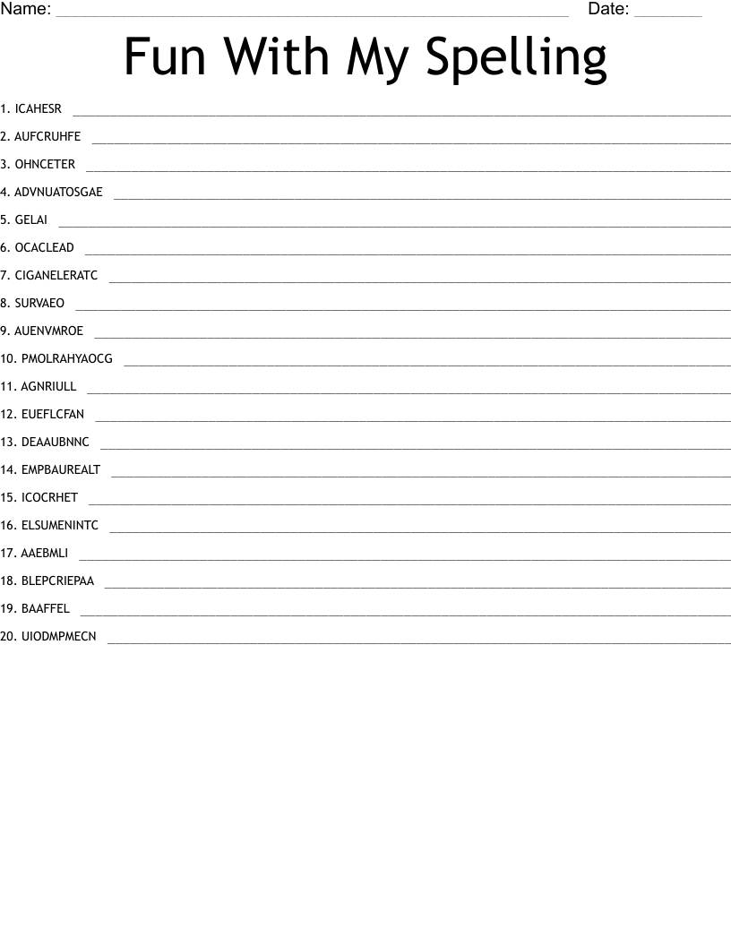 Fun With My Spelling Word Scramble - WordMint