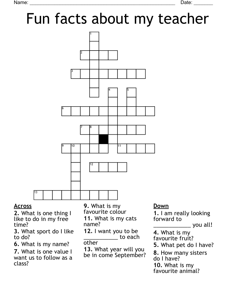 Fun facts about my teacher Crossword - WordMint