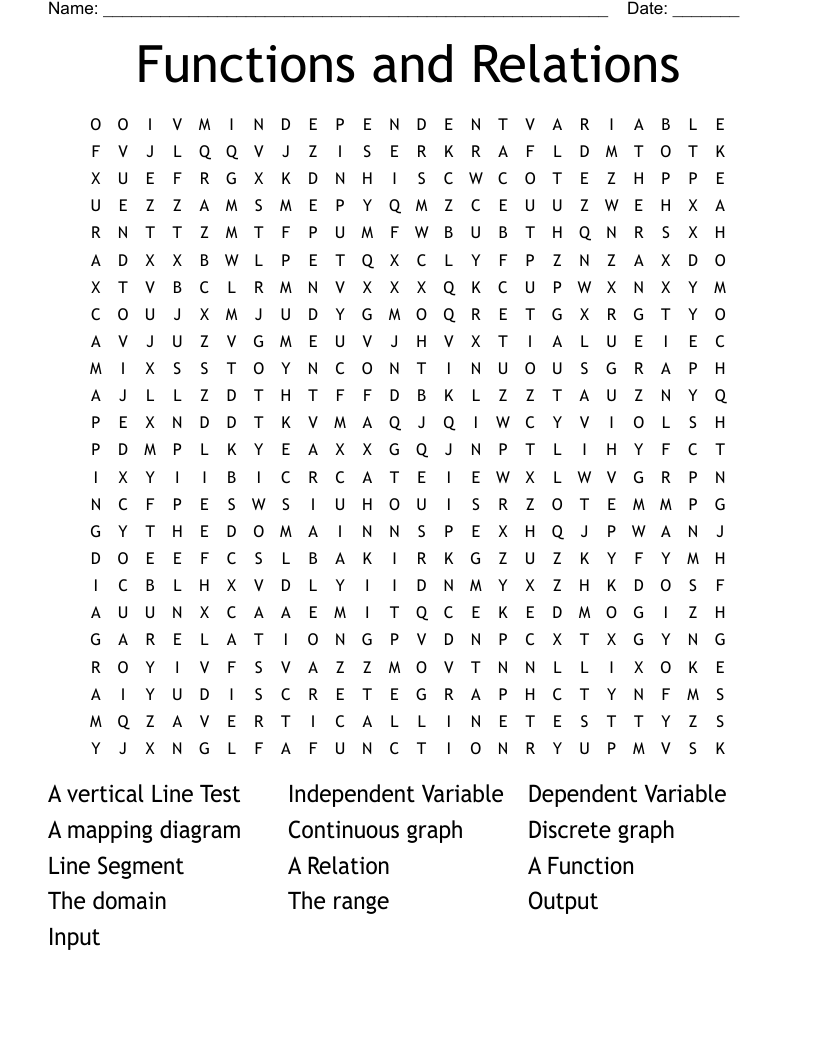 Functions and Relations Word Search - WordMint