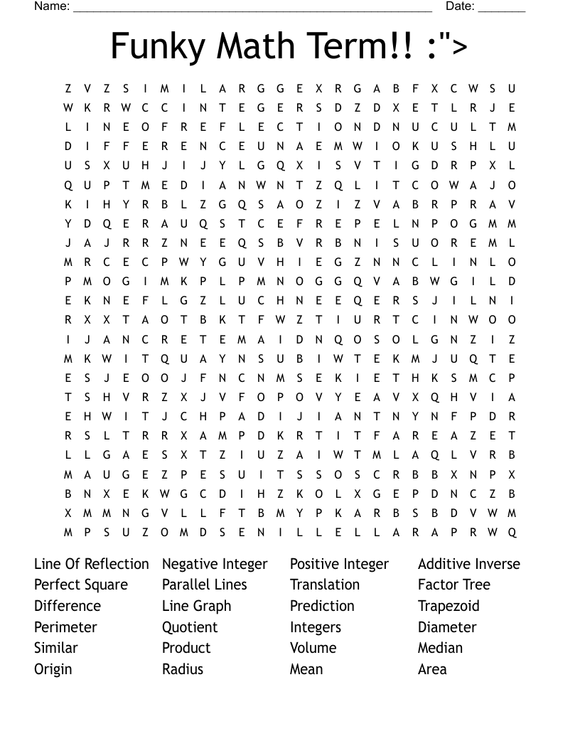 Funky Math Term!! :"> Word Search - WordMint