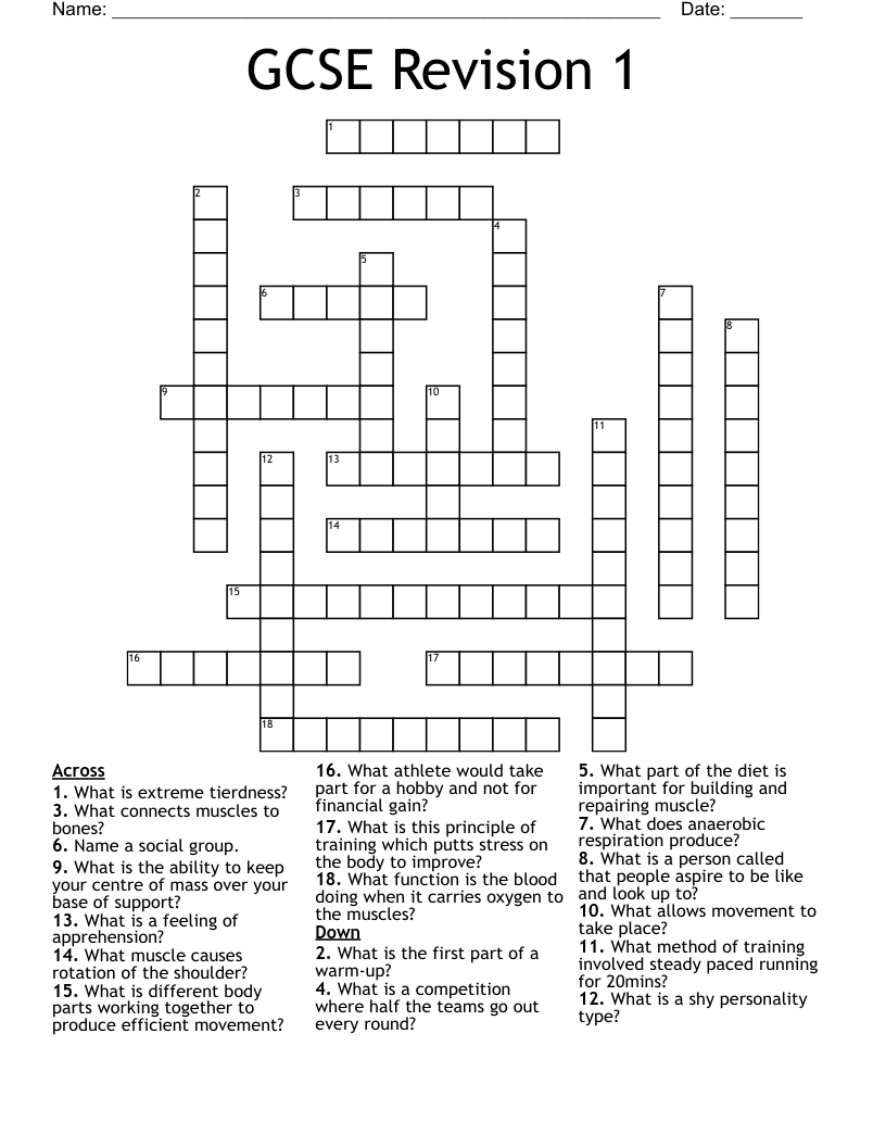 GCSE Revision 1 Crossword - WordMint