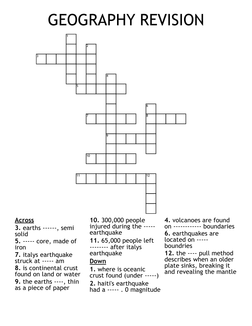 GEOGRAPHY REVISION Crossword - WordMint