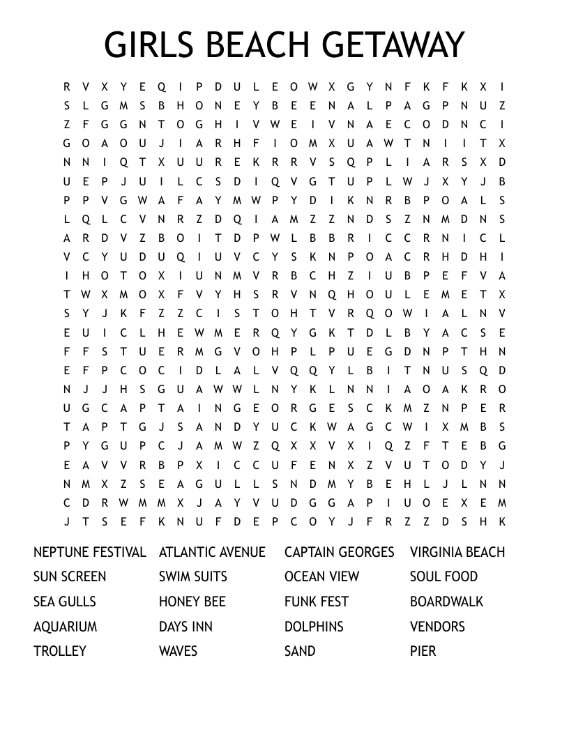 GIRLS BEACH GETAWAY Word Search - WordMint