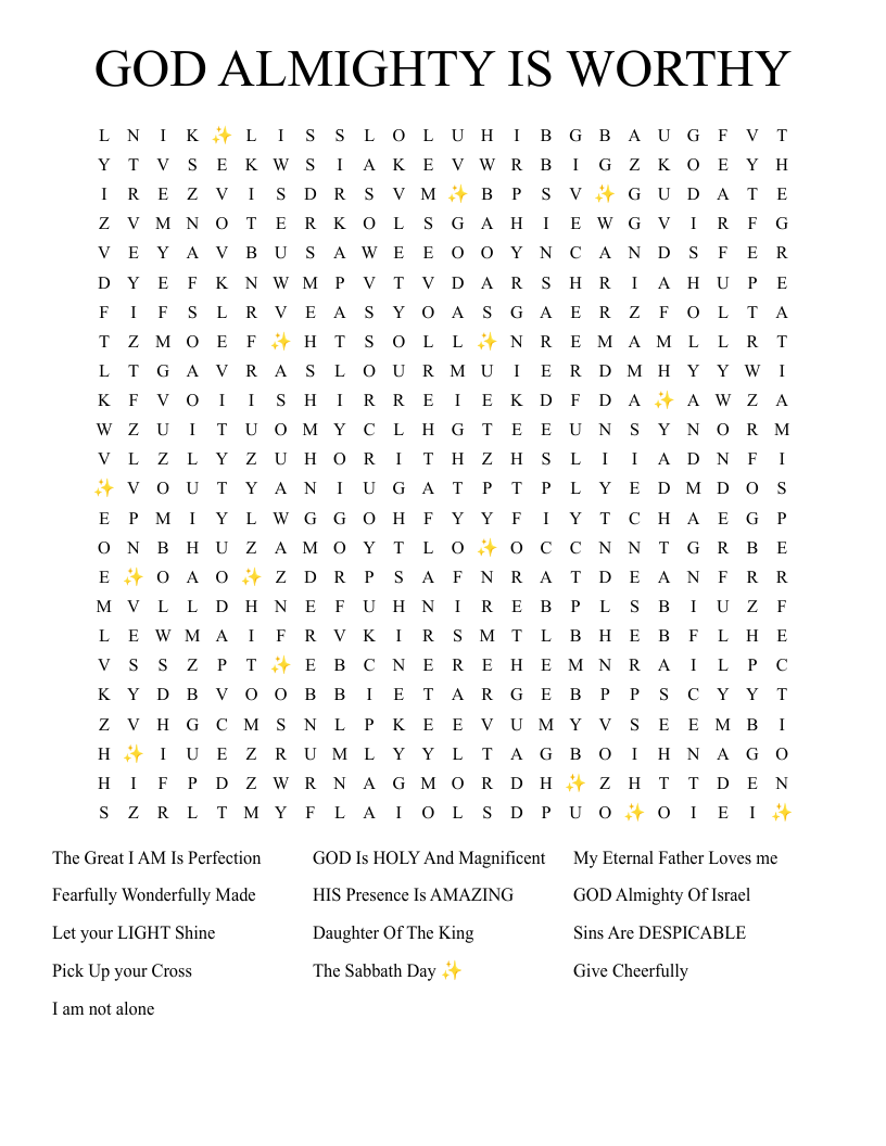 GOD ALMIGHTY IS WORTHY Word Search - WordMint