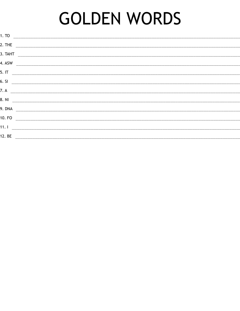 GOLDEN WORDS Word Scramble - WordMint