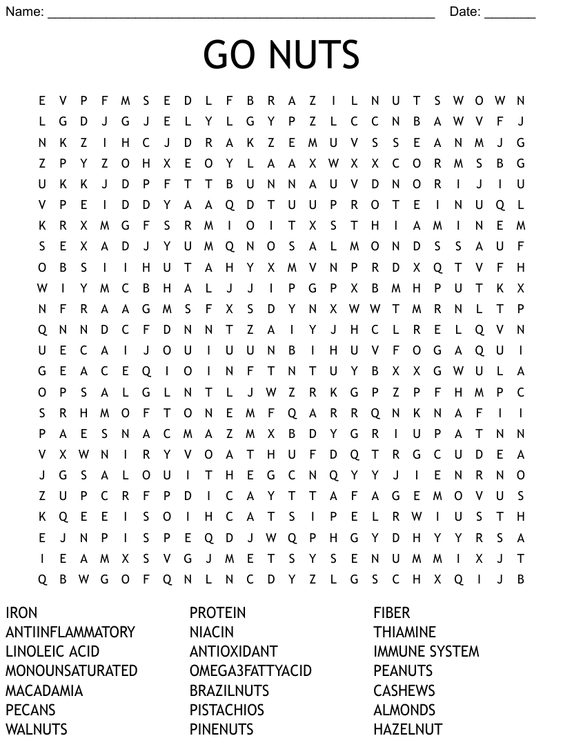In a Nutshell Word Search - WordMint