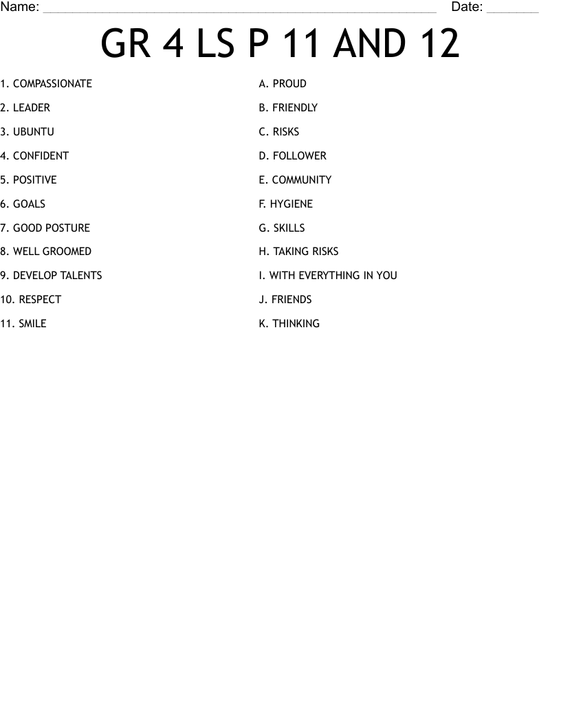 GR 4 LS P 11 AND 12 Worksheet WordMint