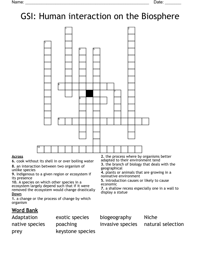 GSI: Human interaction on the Biosphere Crossword - WordMint
