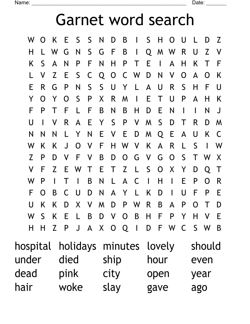 Garnet word search - WordMint