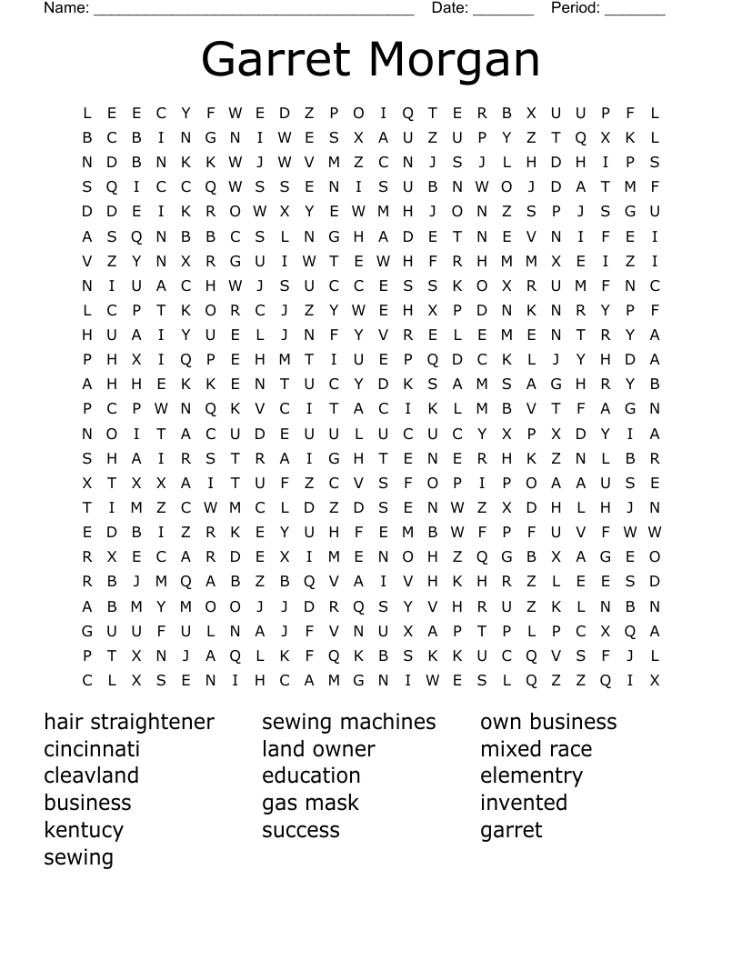 Garret Morgan Word Search - WordMint
