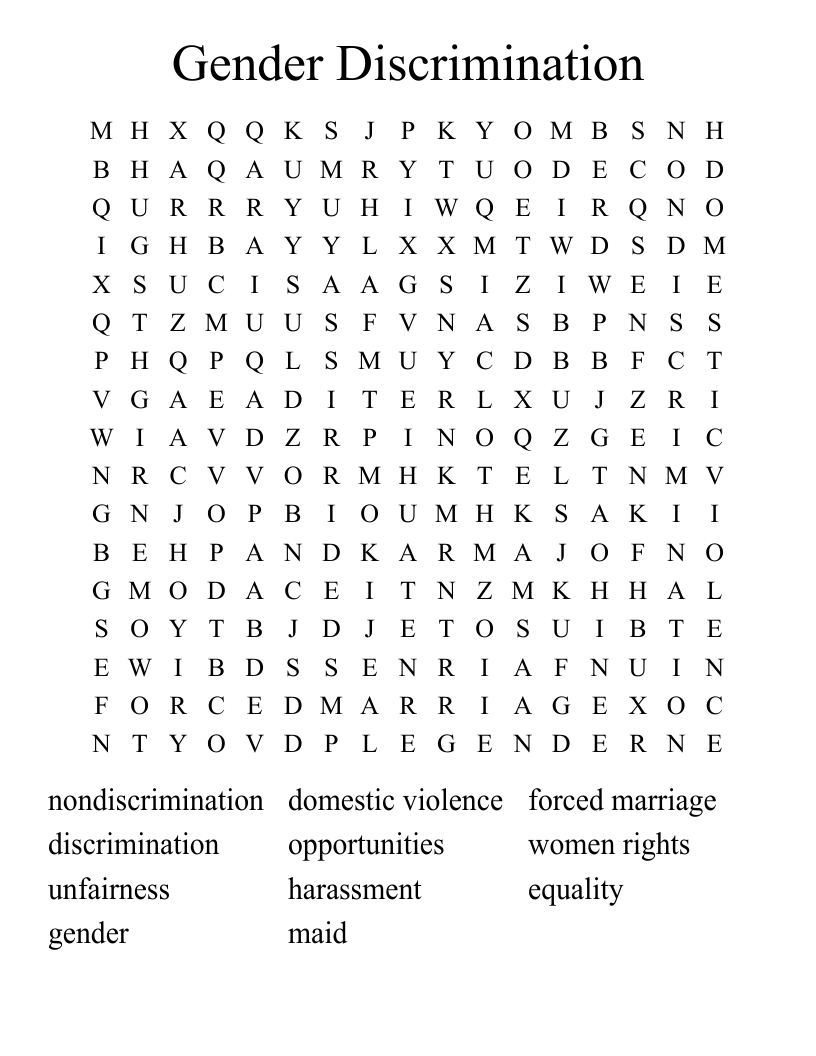 Gender Discrimination Word Search - WordMint