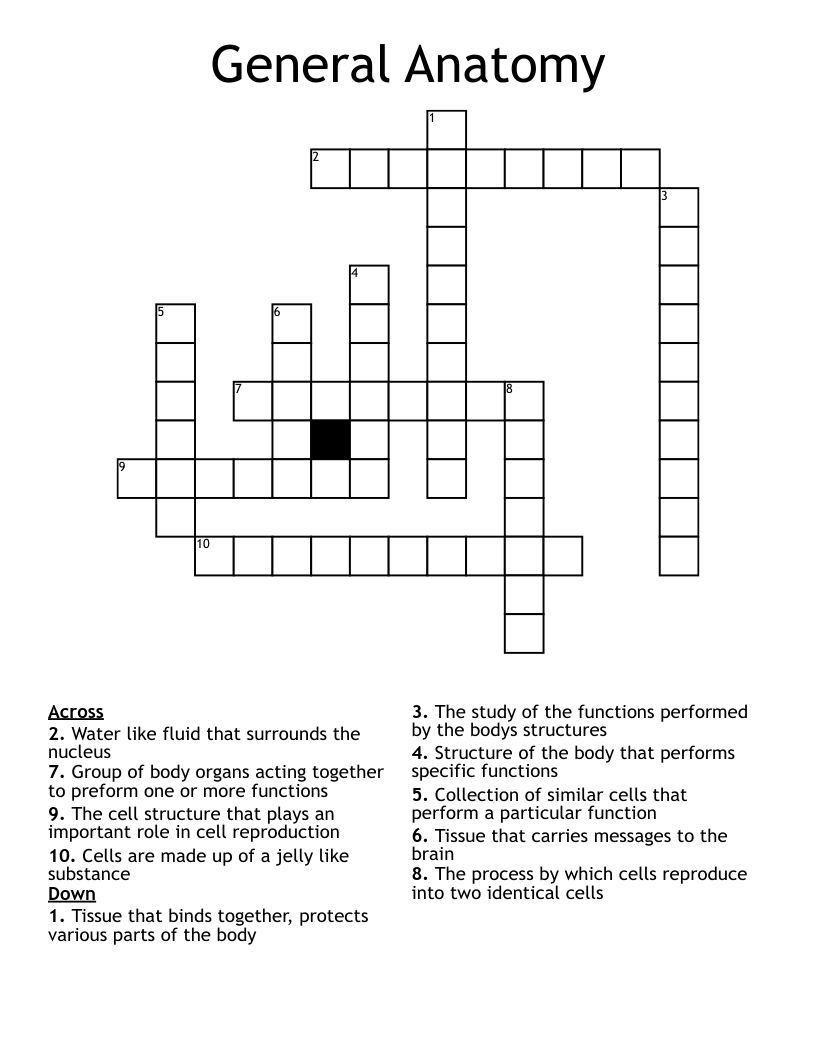 General Anatomy Crossword - WordMint