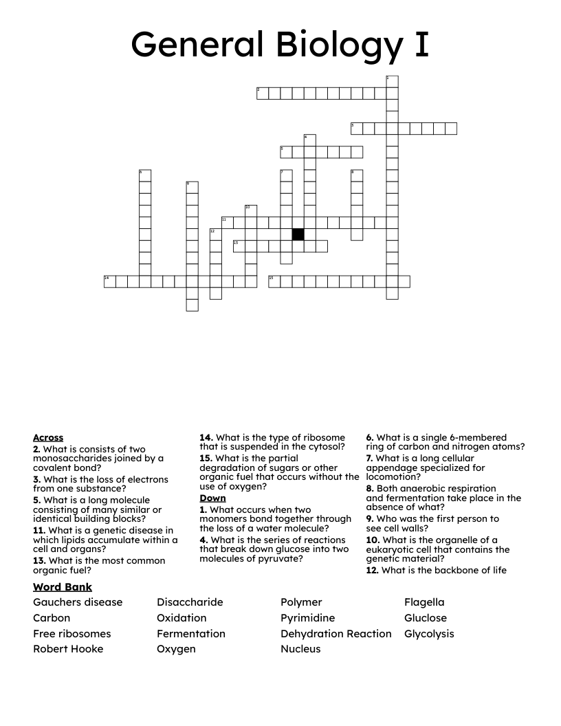 General Biology I Crossword - WordMint