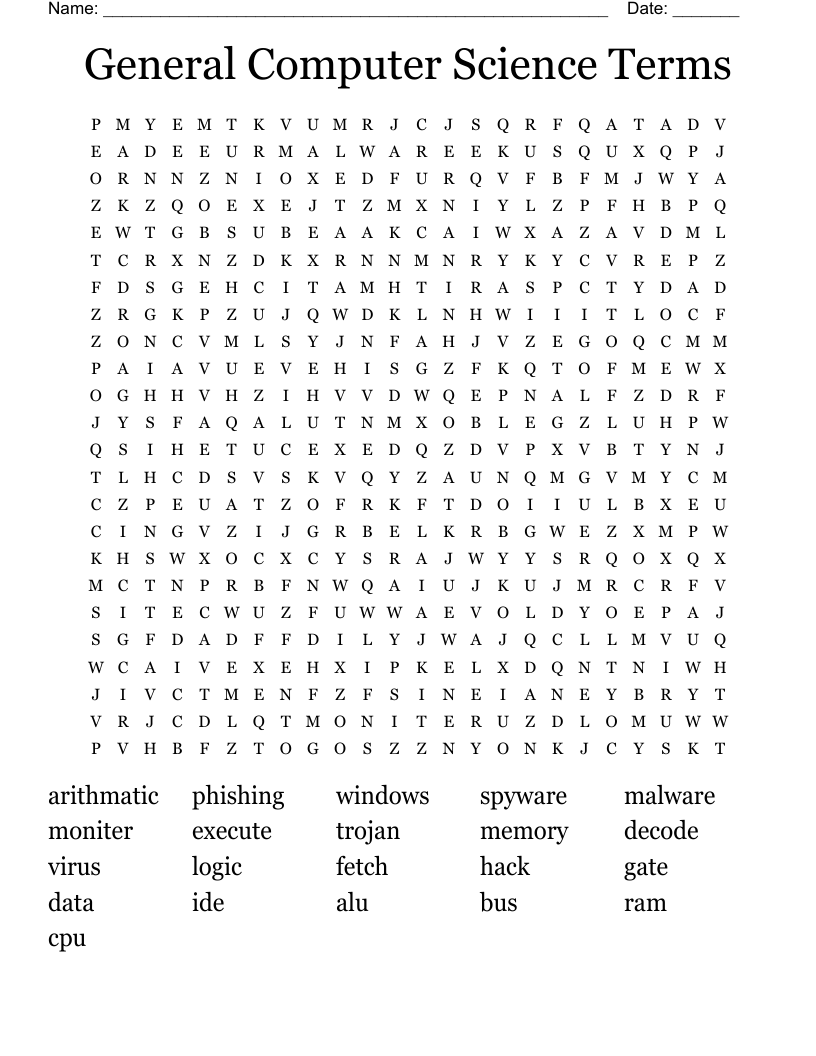 General Computer Science Terms Word Search WordMint
