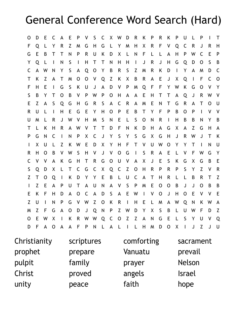 General Conference Word Search Hard WordMint
