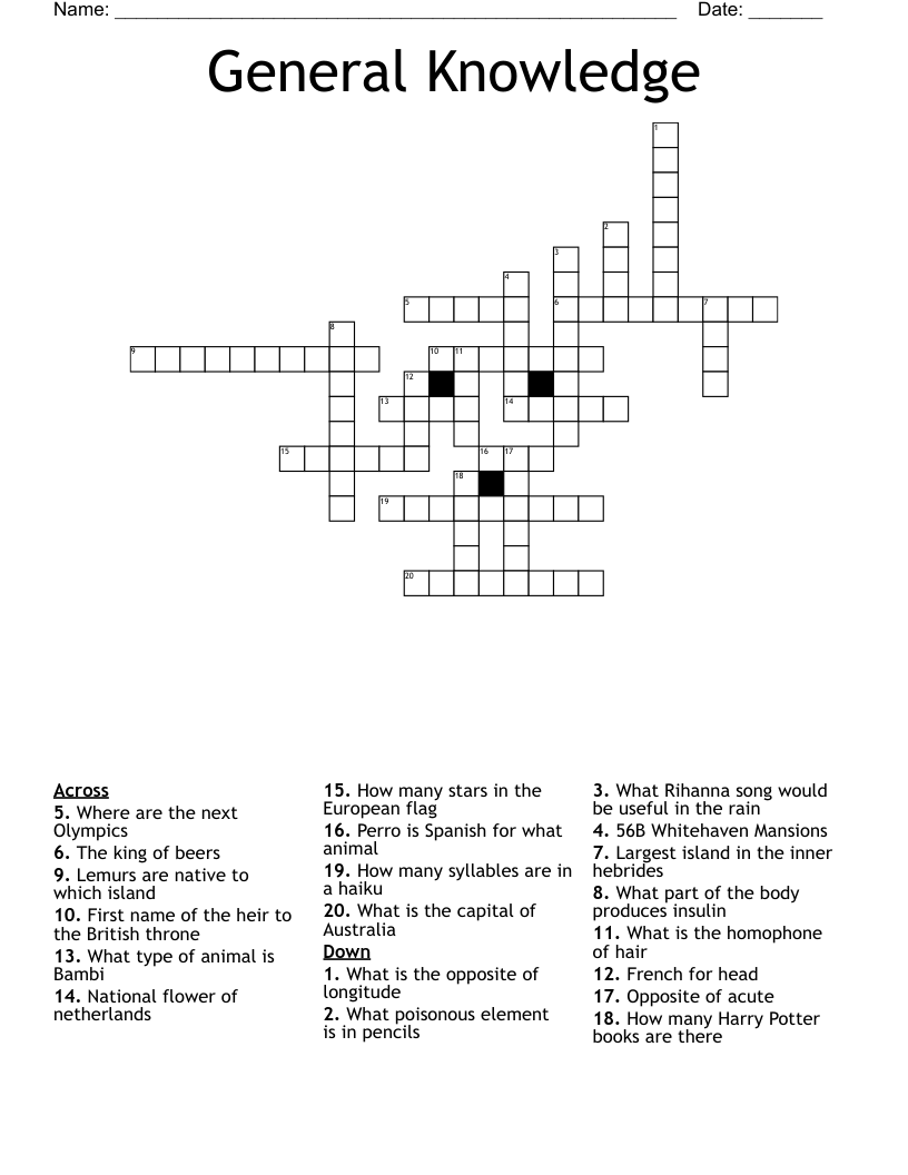 General Knowledge Crossword - WordMint