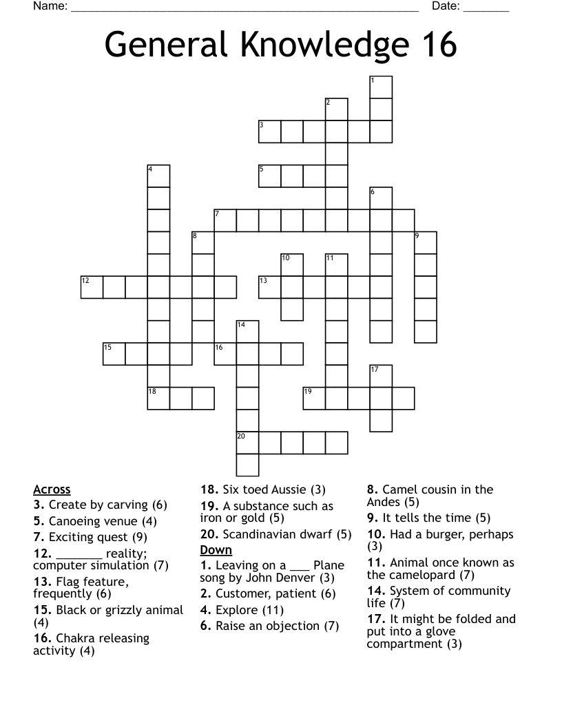 General Knowledge 16 Crossword - WordMint