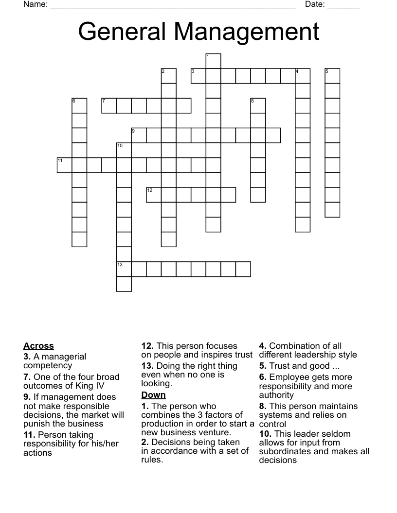 General Management Crossword - WordMint