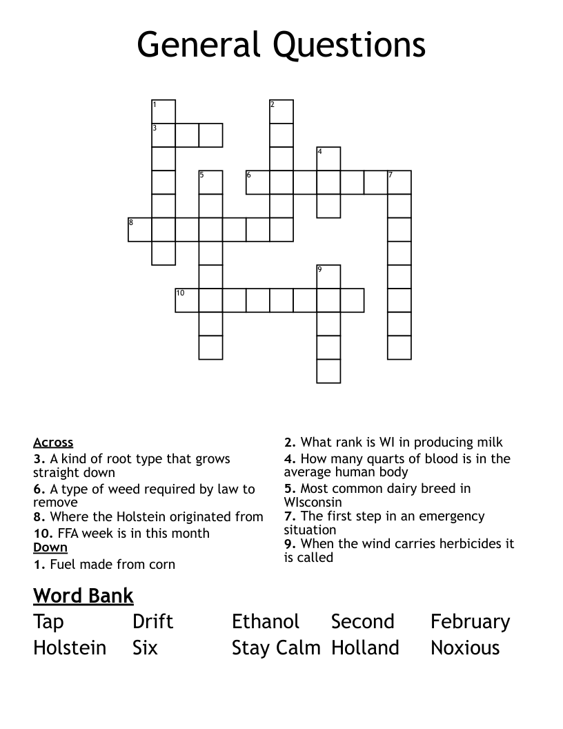 General Questions Crossword - WordMint