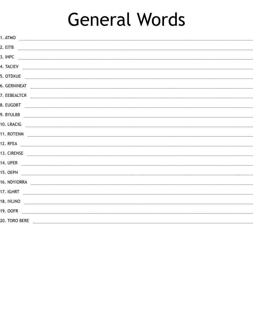 General Words Word Scramble - WordMint