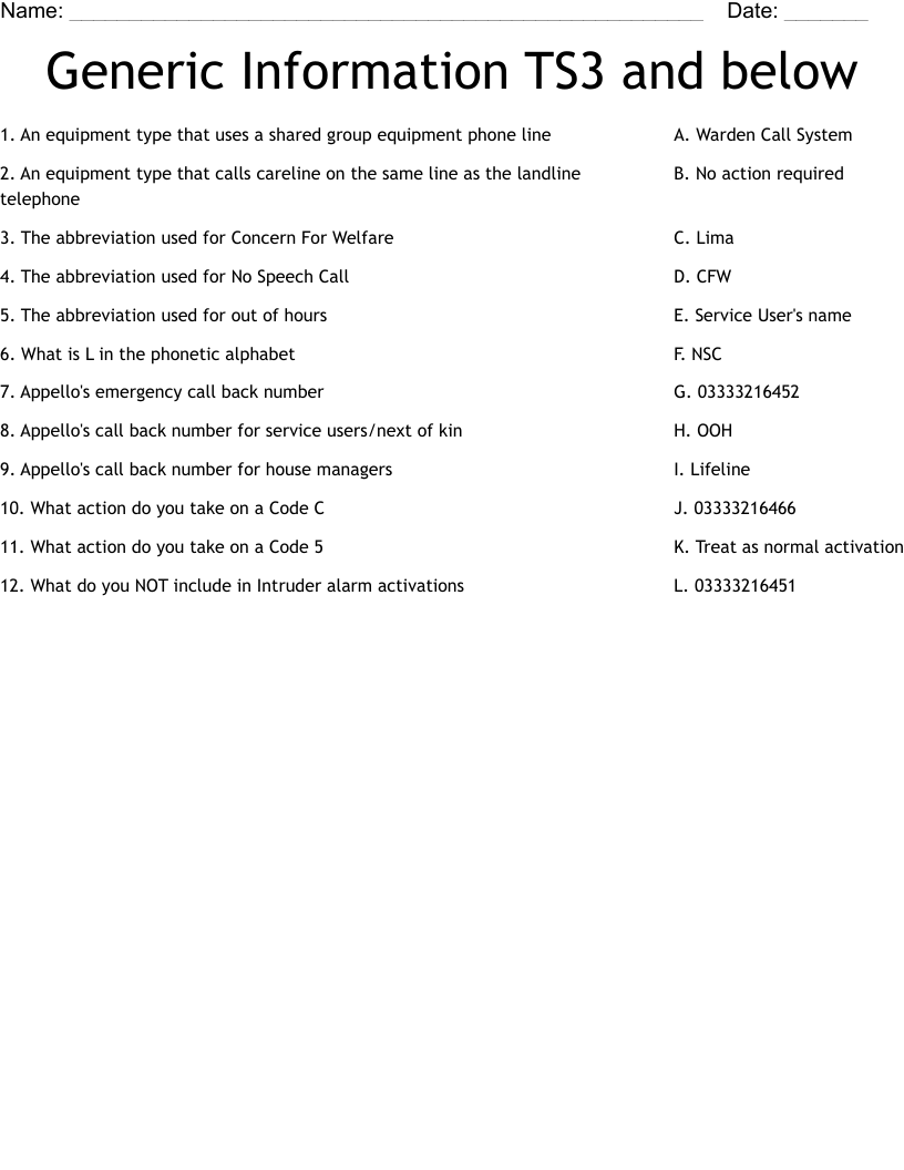 Generic Information TS3 and below Worksheet - WordMint