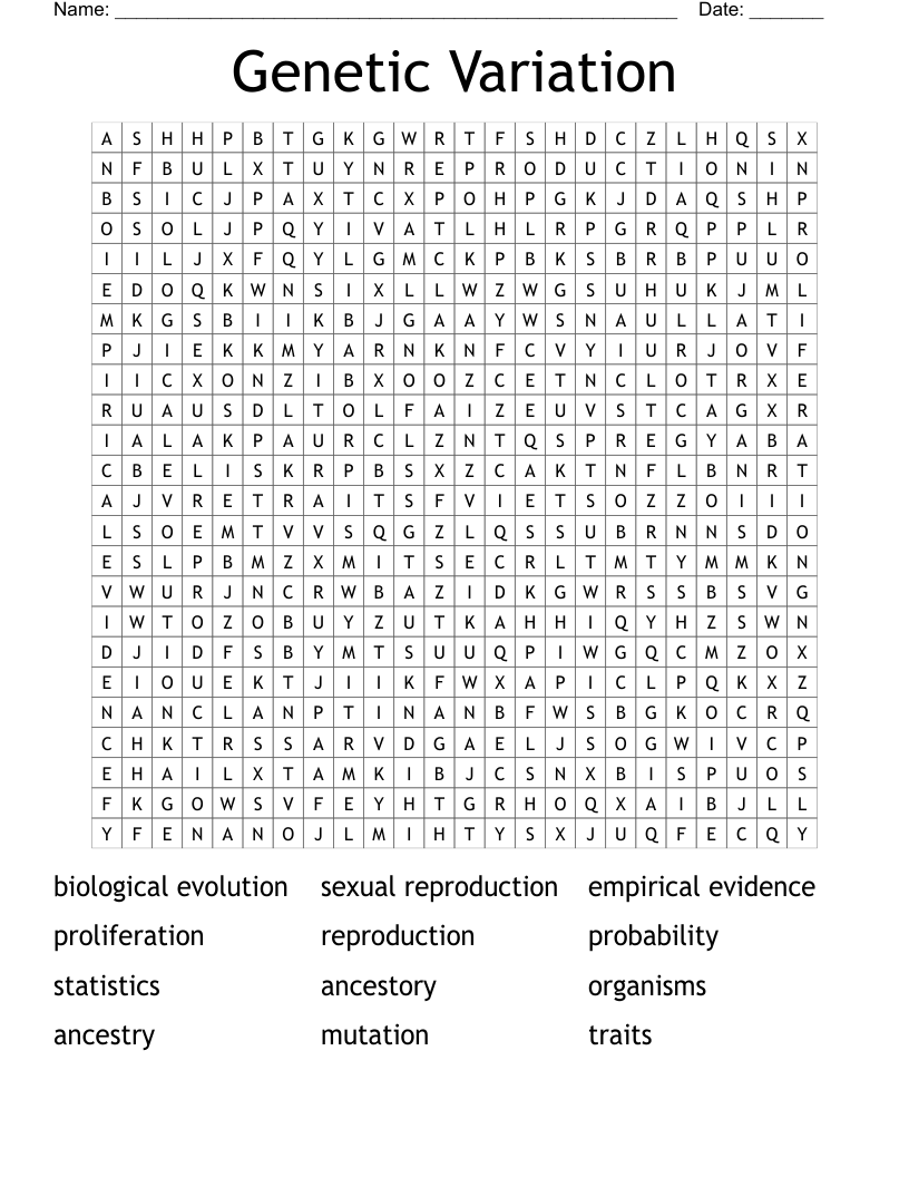 Genetic Variation Word Search WordMint