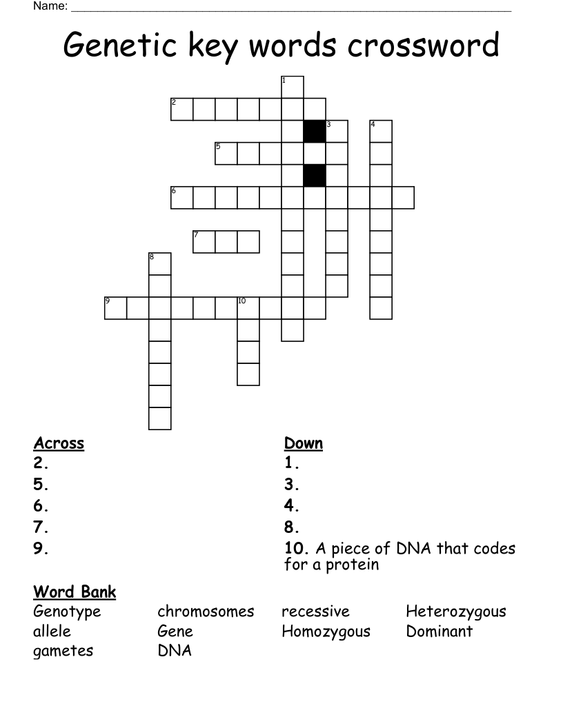 Genetic key words crossword - WordMint