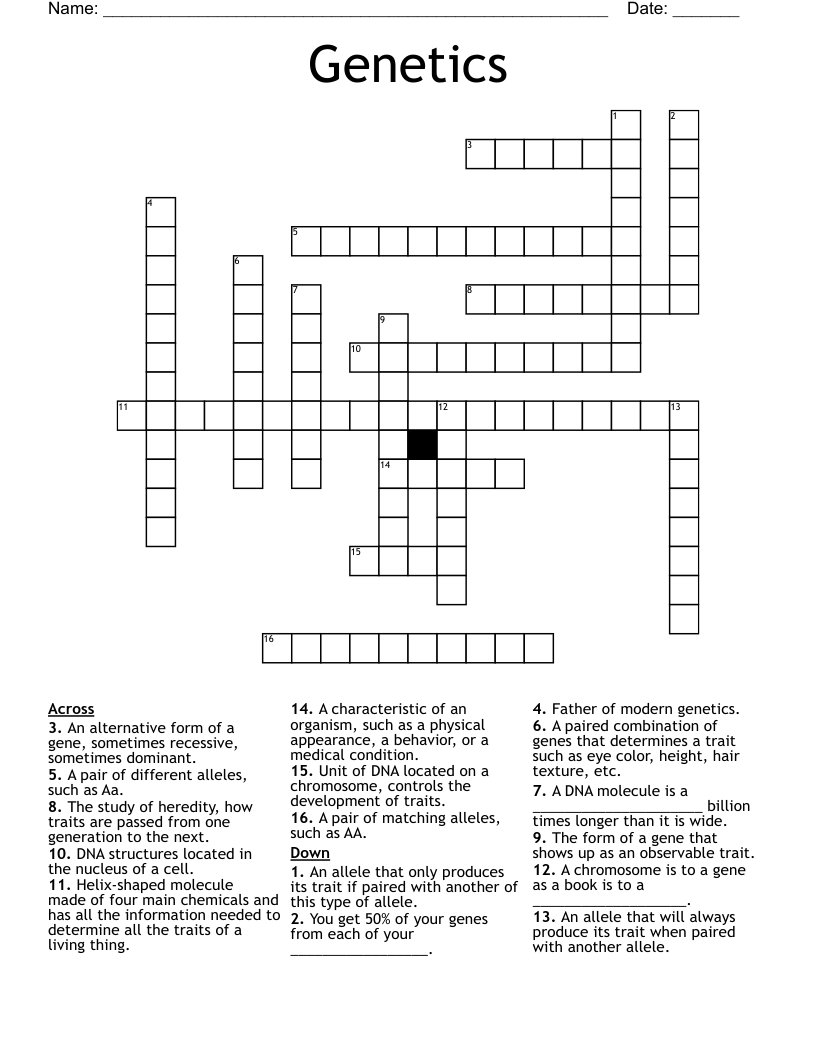 Genetics Crossword - WordMint