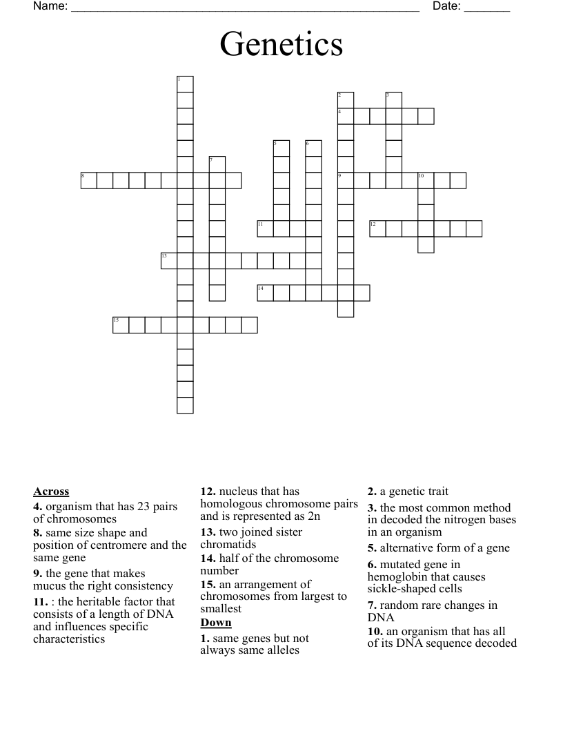Genetics Crossword - WordMint