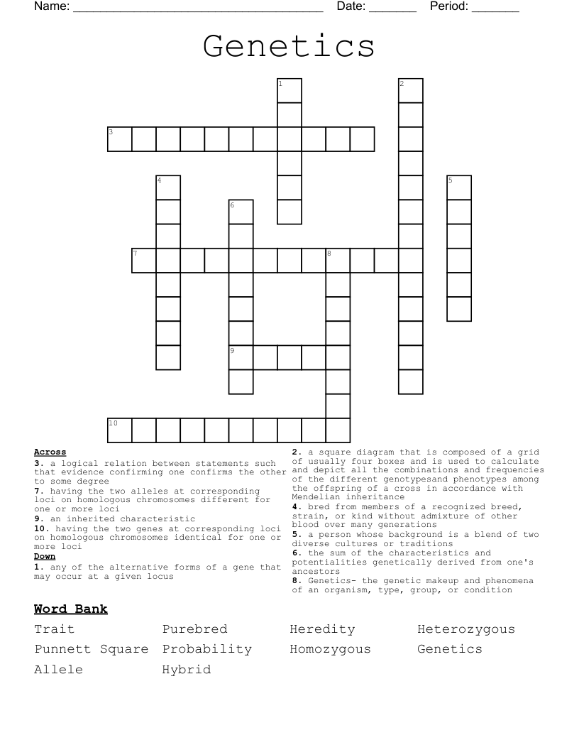 Genetics Crossword - WordMint