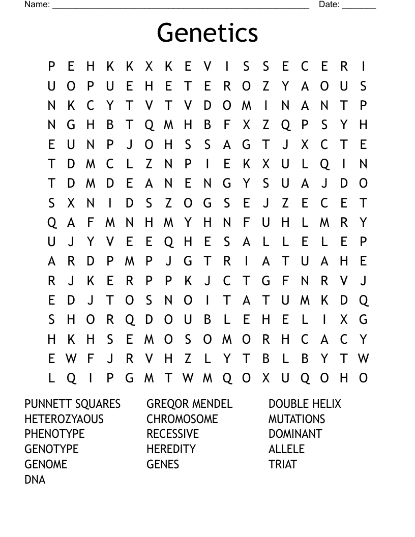 Genetics Word Search WordMint