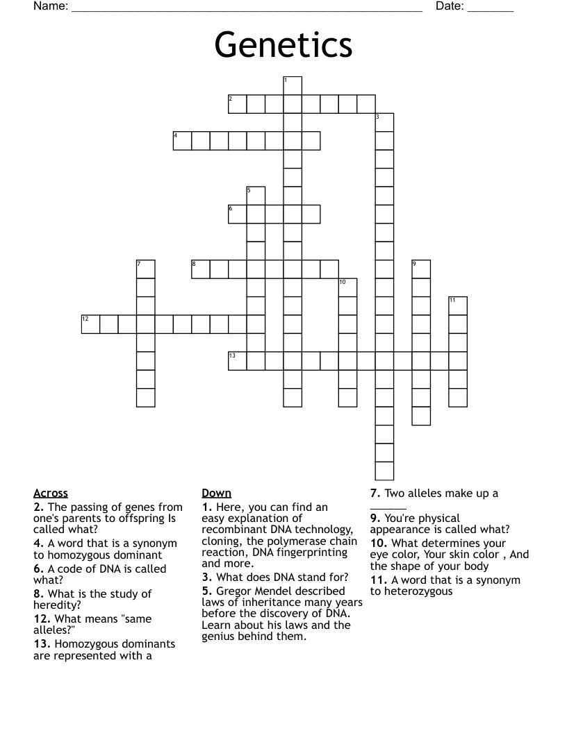 Genetics Crossword - WordMint