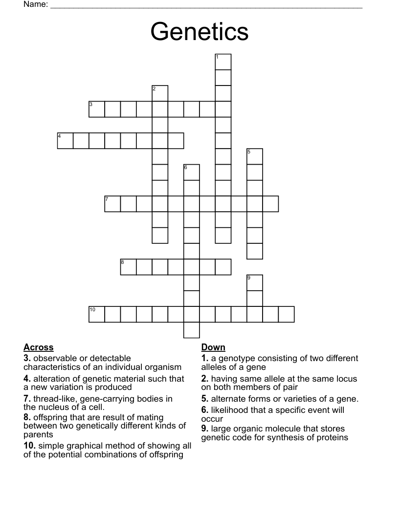 Genetics Crossword - WordMint