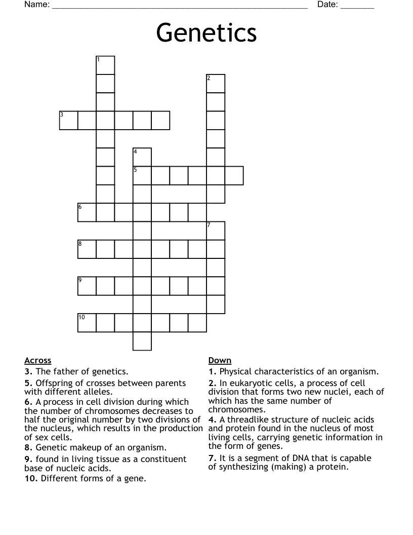 Genetics Crossword - WordMint
