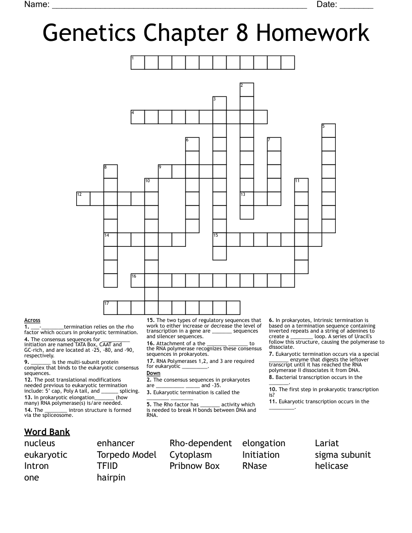 Genetics Chapter 8 Homework Crossword - WordMint