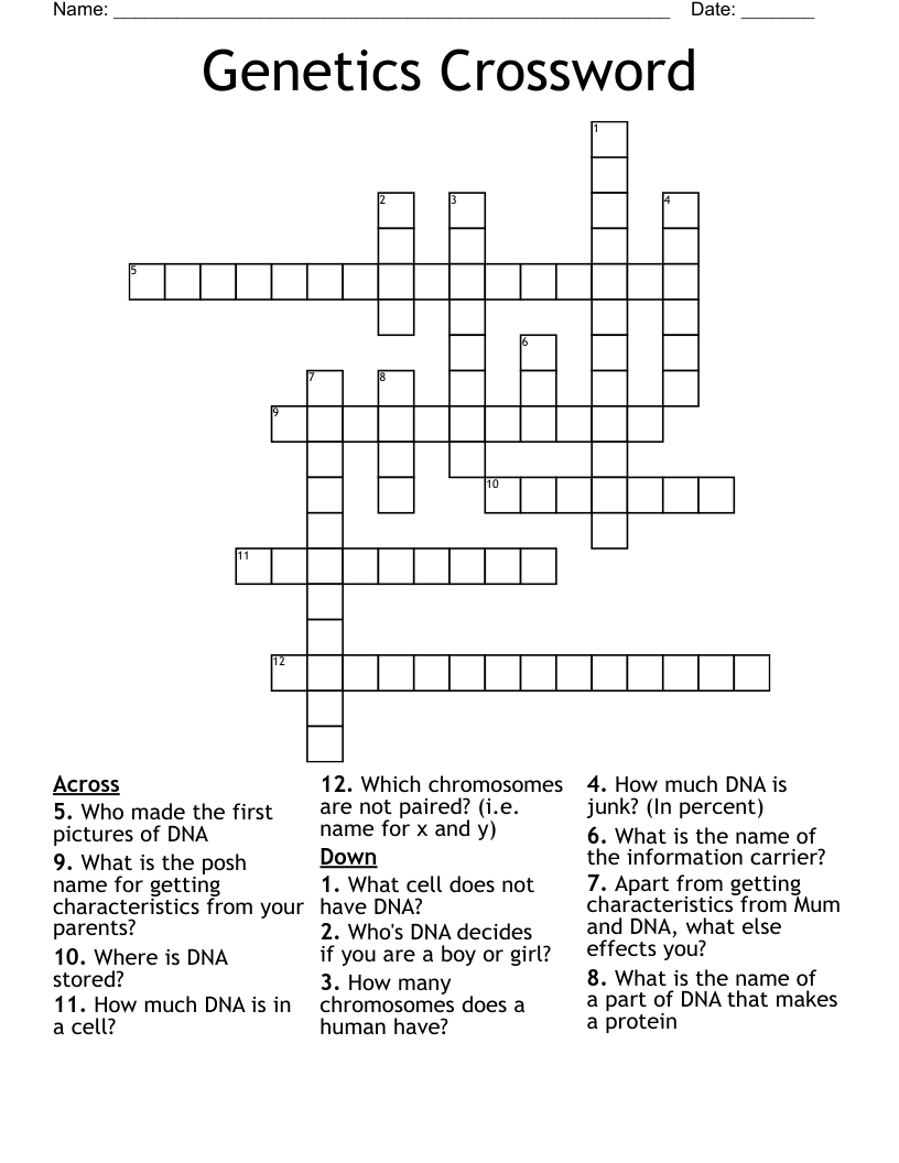 Genetics Crossword - WordMint