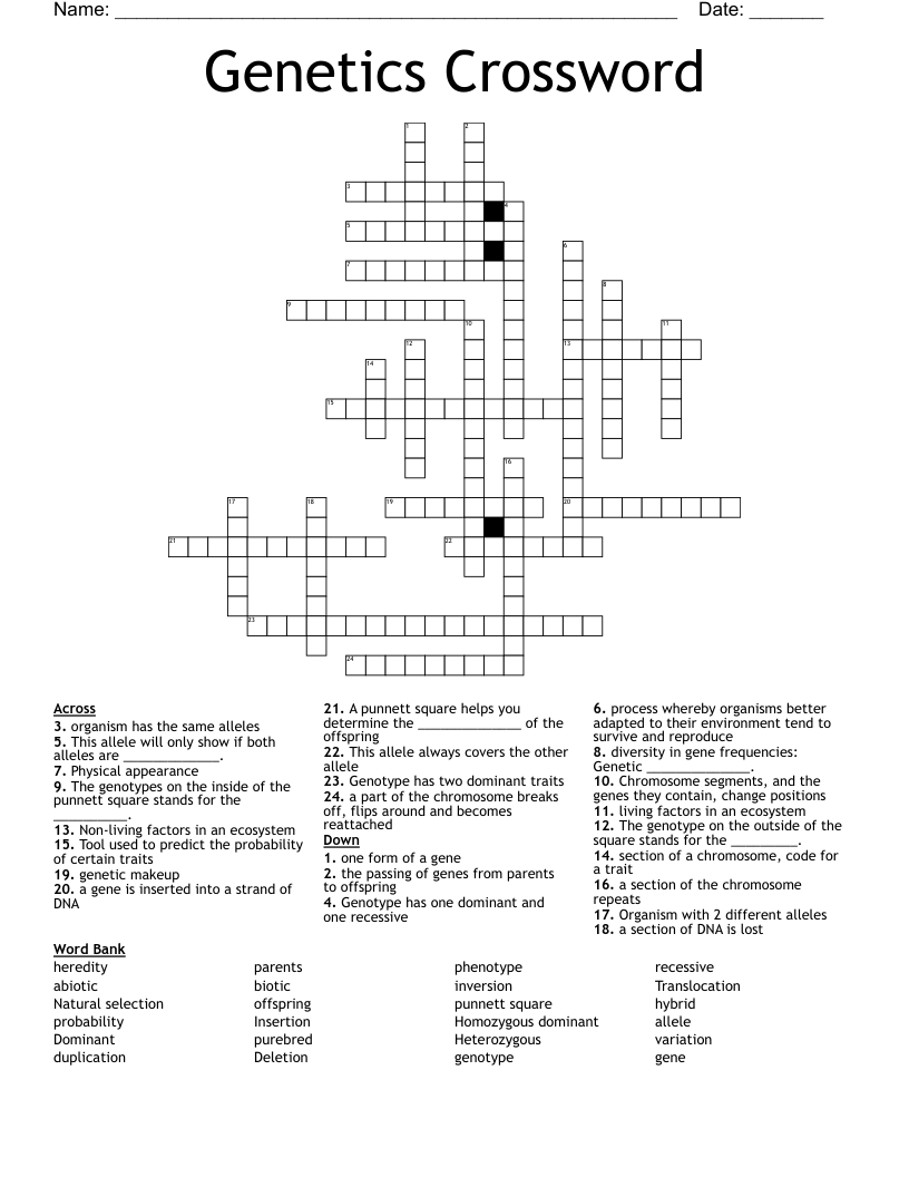 Genetics Crossword - WordMint