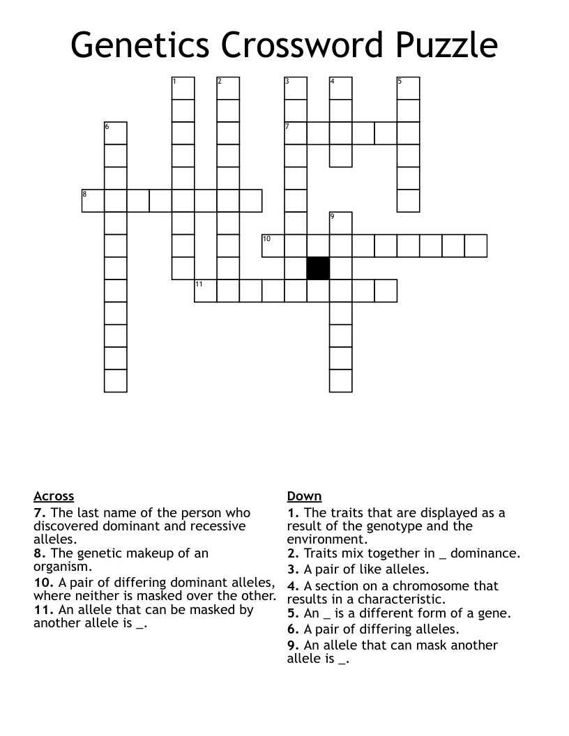 Genetics Crossword Puzzle - WordMint