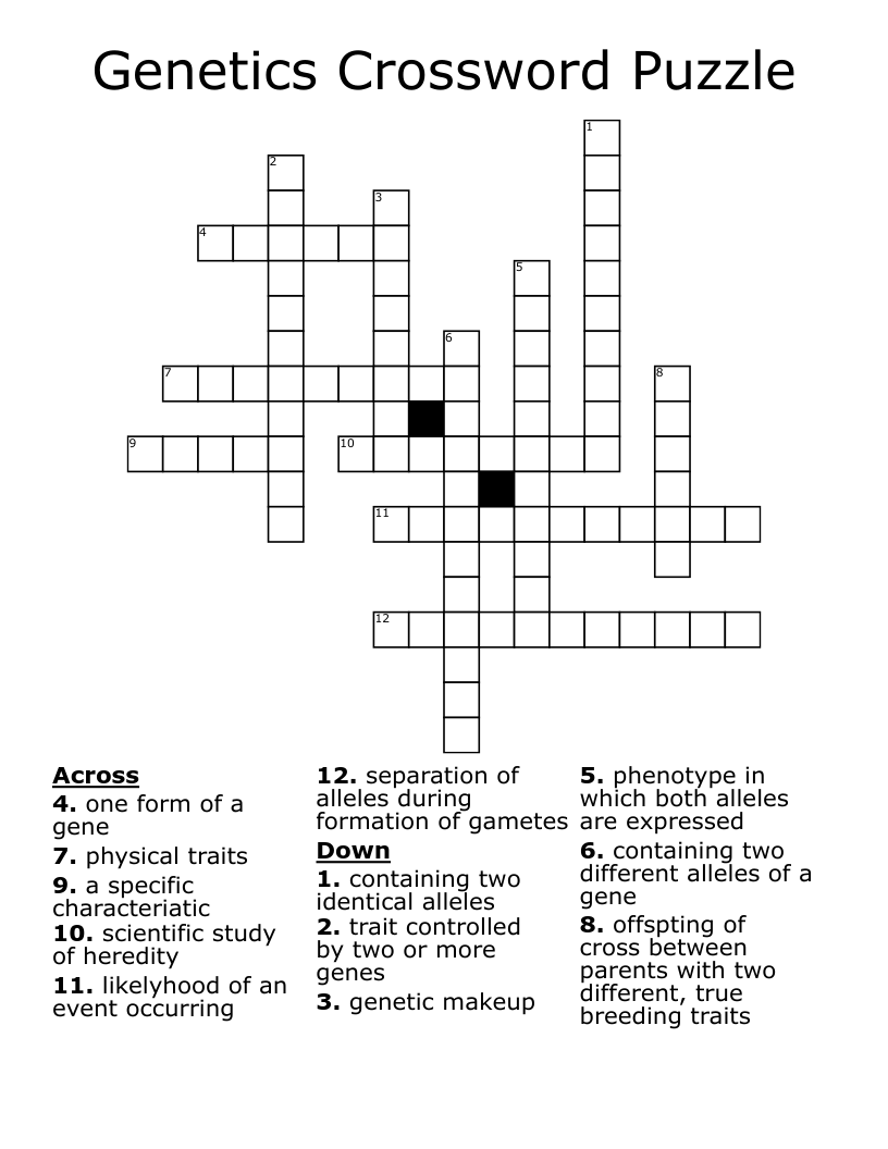 Genetics Crossword Puzzle - WordMint