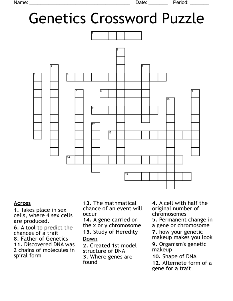 Genetics Crossword Puzzle - WordMint