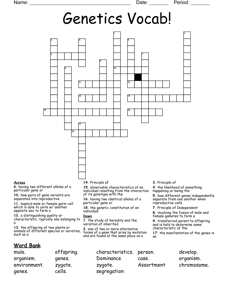 Genetics Vocab! Crossword - WordMint