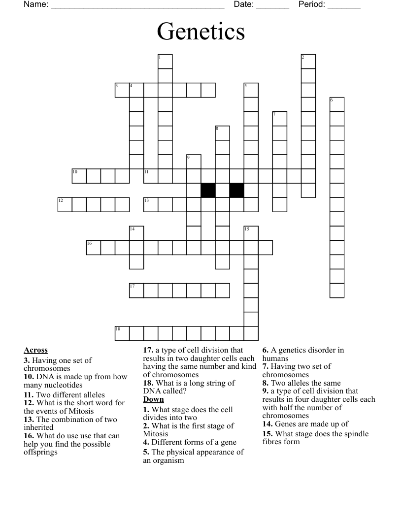 Genetics Crossword - WordMint
