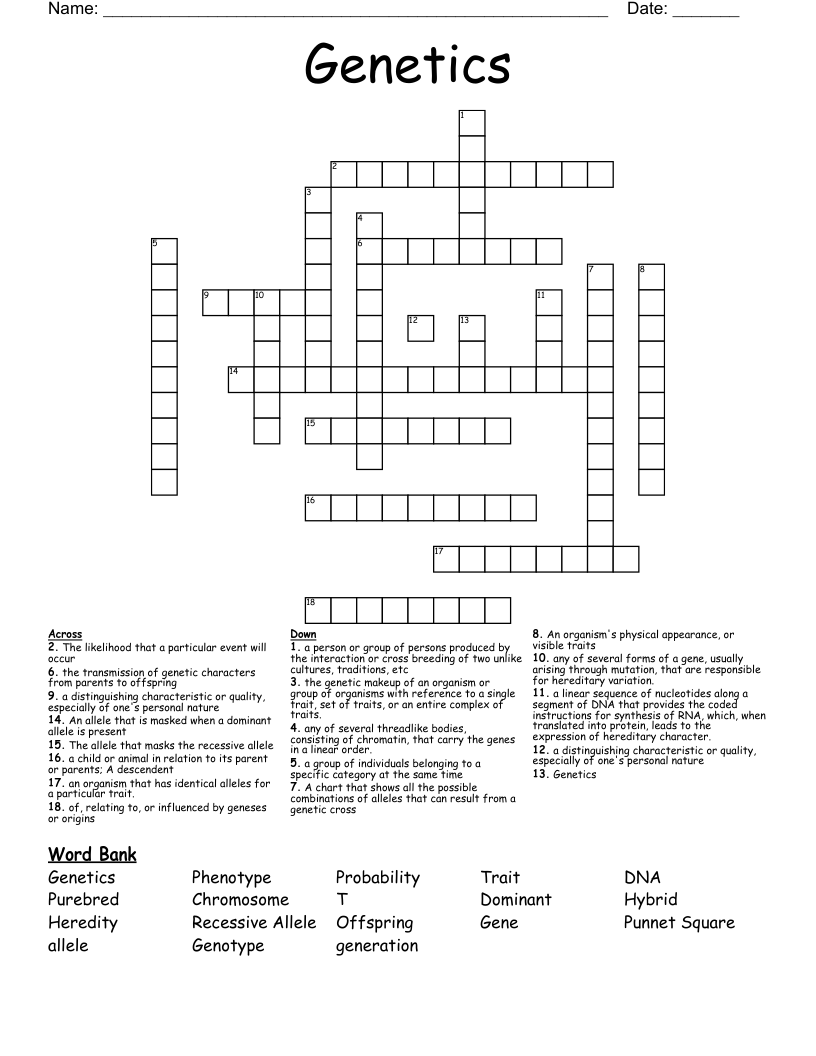 Genetics Crossword - WordMint