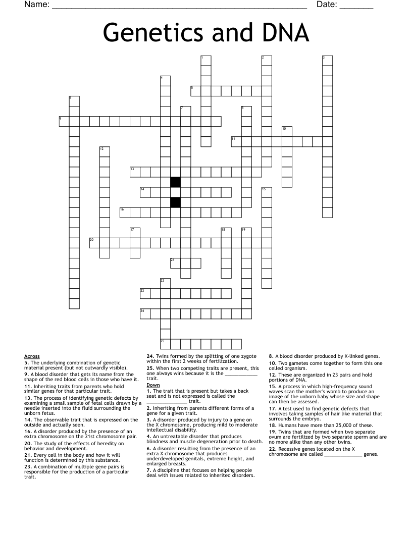 Genetics and DNA Crossword - WordMint